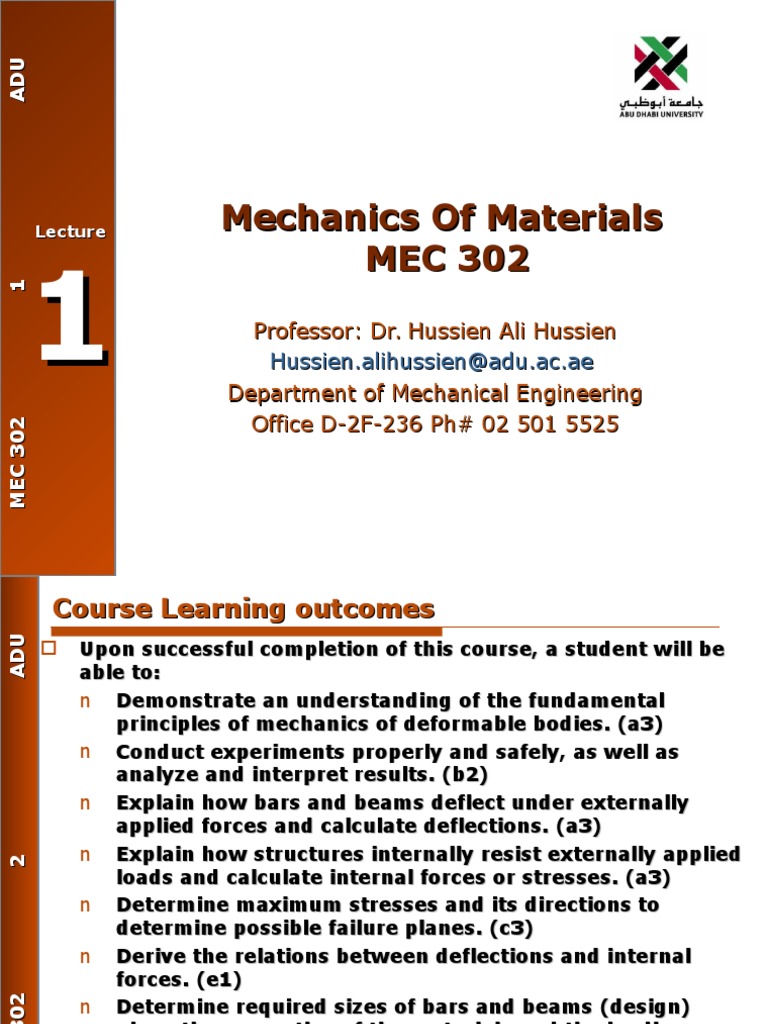 MEC 302 Mechanics of Materials Fall 14-15-01 | PDF | Strength Of ...