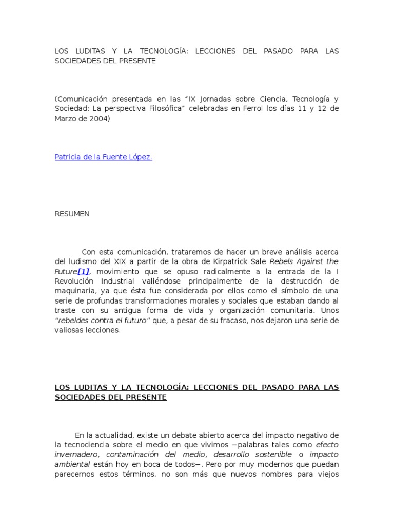 Los Luditas y La Tecnología: Lecciones Del Pasado para Las Sociedades ...