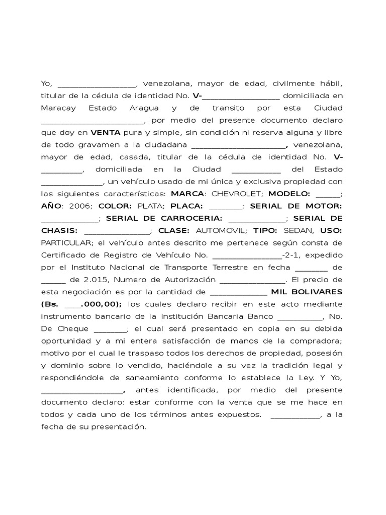 Modelo de Traspaso de Vehiculo | PDF