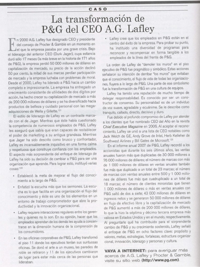 Caso Práctico La Transformación de PG Del CEO A.G. Lafley | PDF