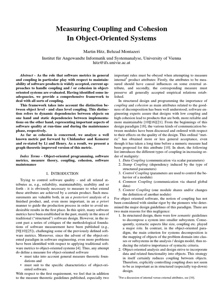 Measuring Coupling and Cohesion Assignment1 | PDF | Class (Computer Programming) | Object ...