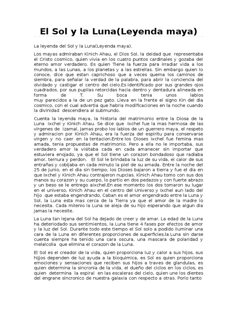 La leyenda maya del Sol y la Luna | PDF | Luna | Dom