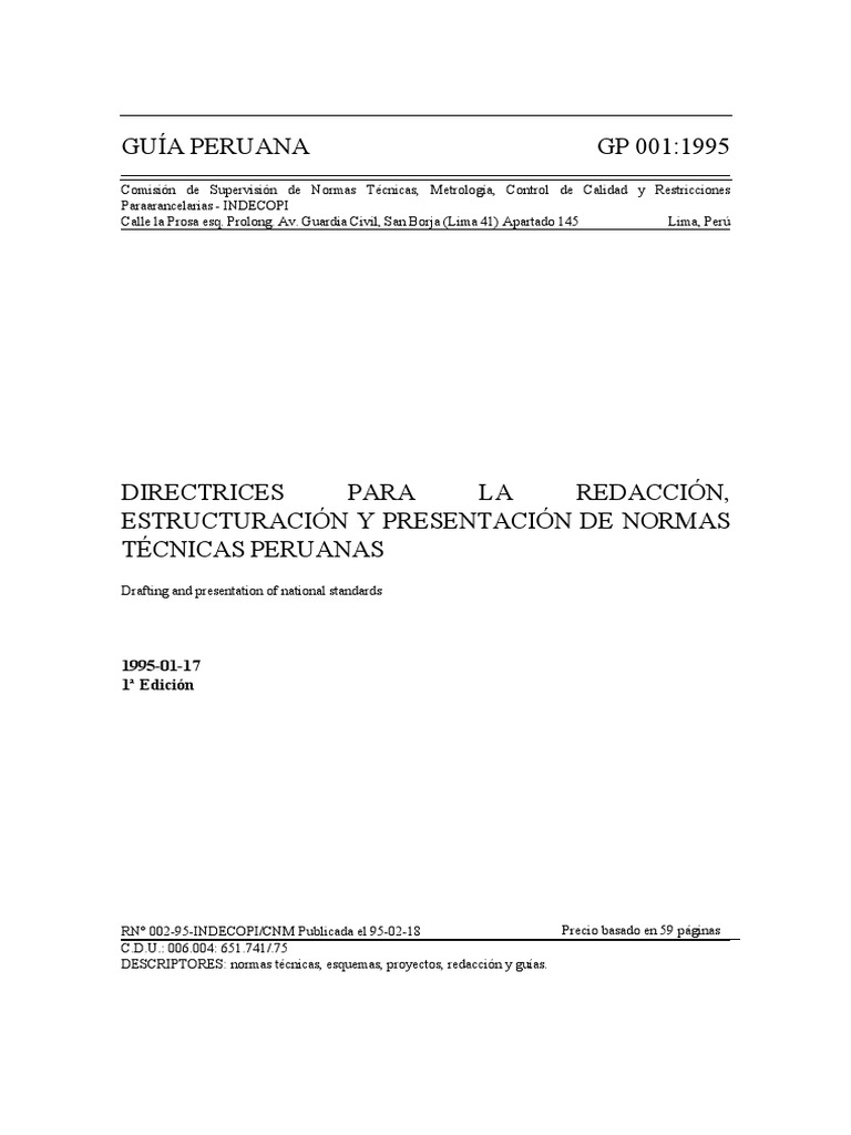GP 001-1995 Directrices Redacción Estructuración Presentación de Informes PNTP | PDF | Tabla ...