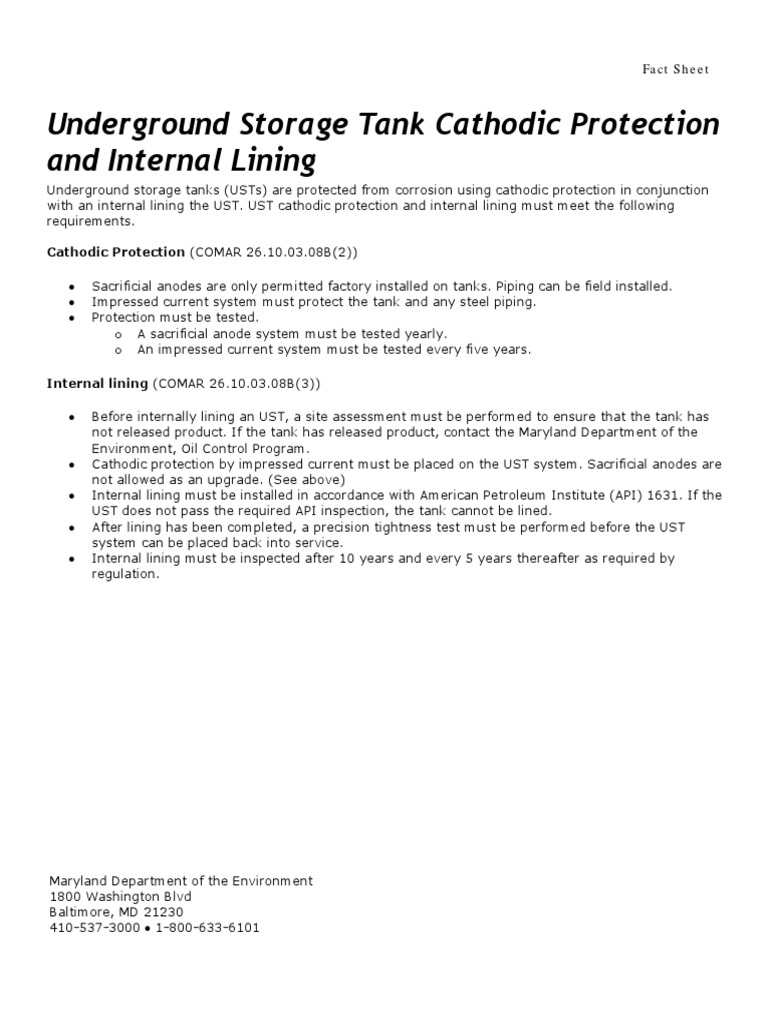 UST Cathodic Protection & Lining Guide | PDF | Home & Garden ...