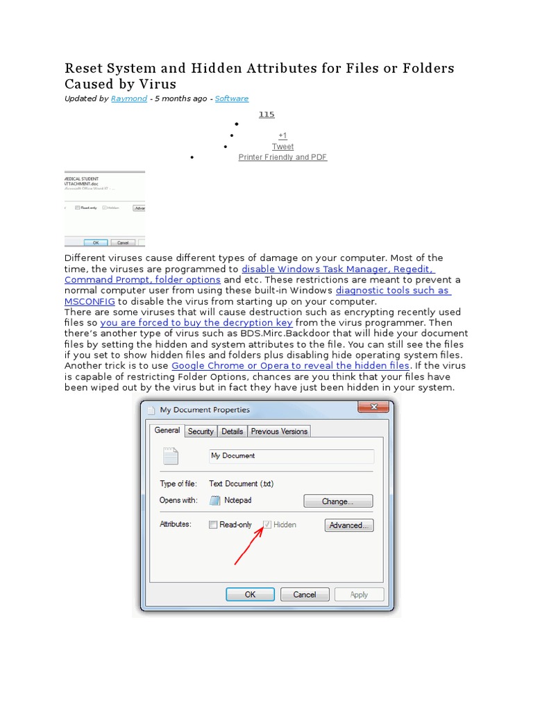 Resetting Hidden File Attributes After Virus | PDF | Computer Virus ...