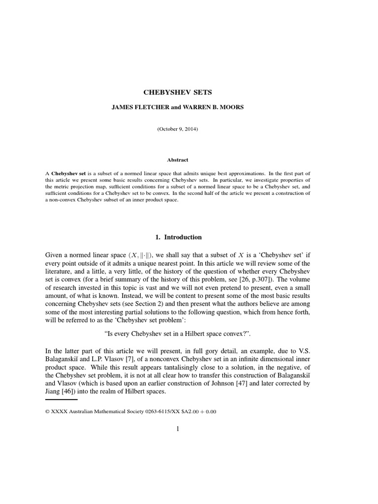Chebyshev Set | PDF | Banach Space | Continuous Function