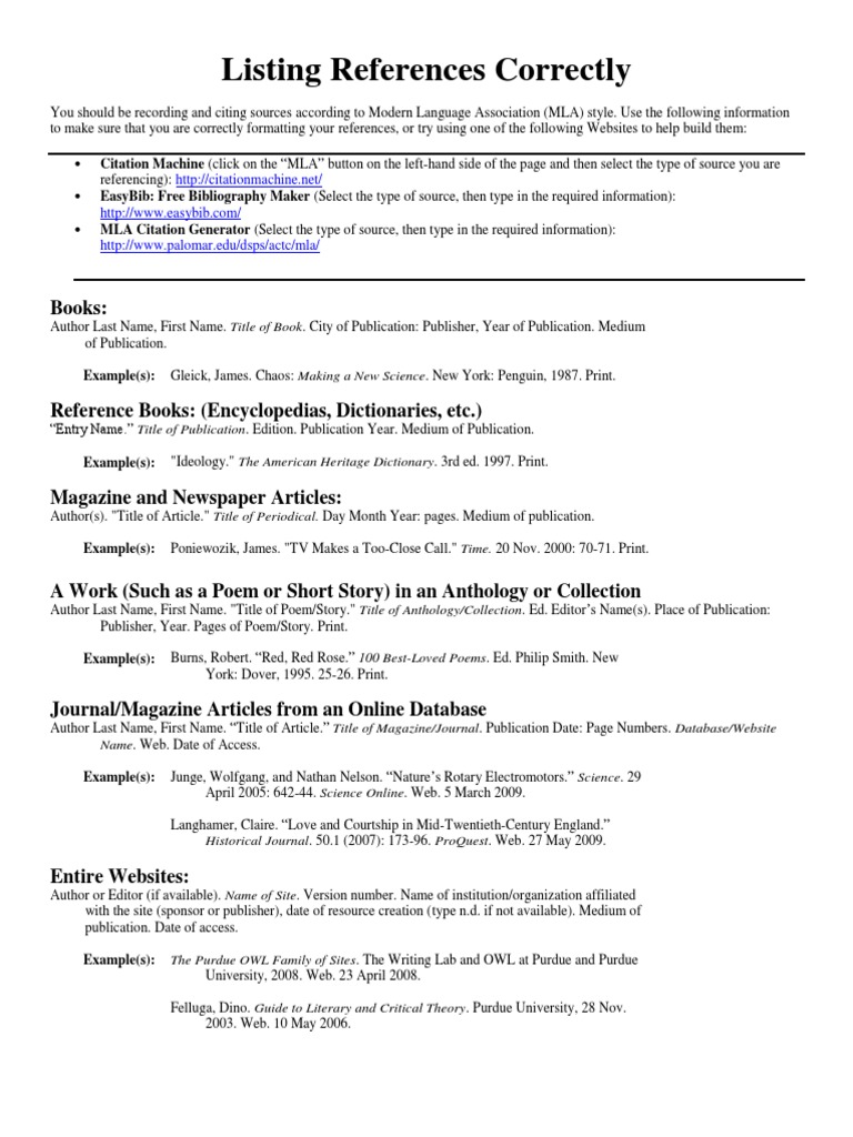 MLA References | PDF | Citation | Publishing