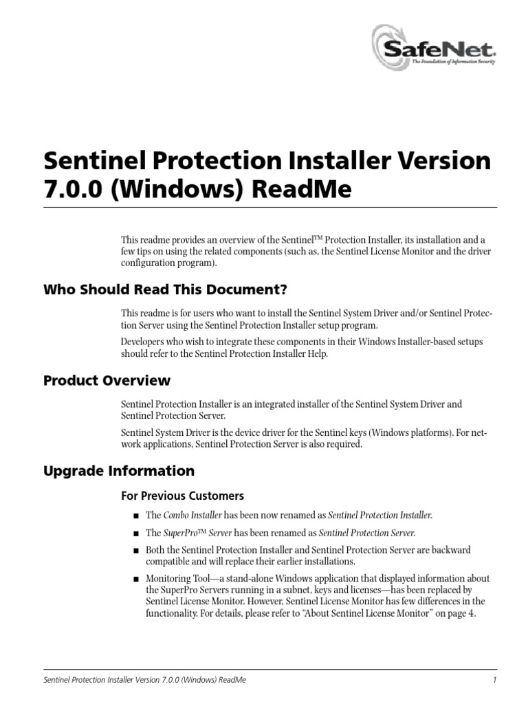 Sentinel Protection Installer Version 7.0.0 (Windows) Readme | PDF ...