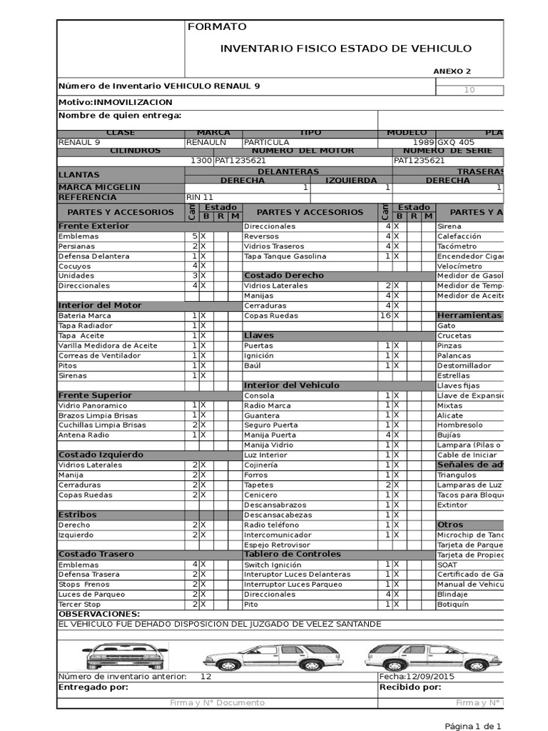 Inventario Vehiculo | PDF | Estilos de carrocería | Coche