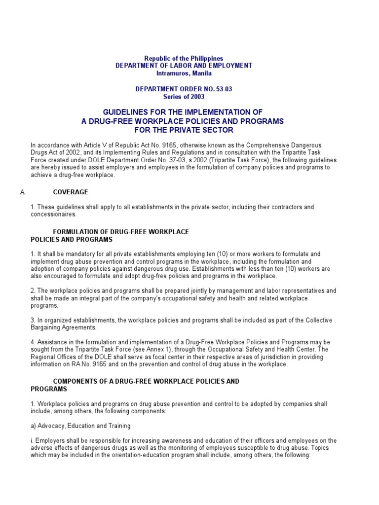 Guidelines for Drug-Free Workplace Policy | PDF | Drug Test | Employment