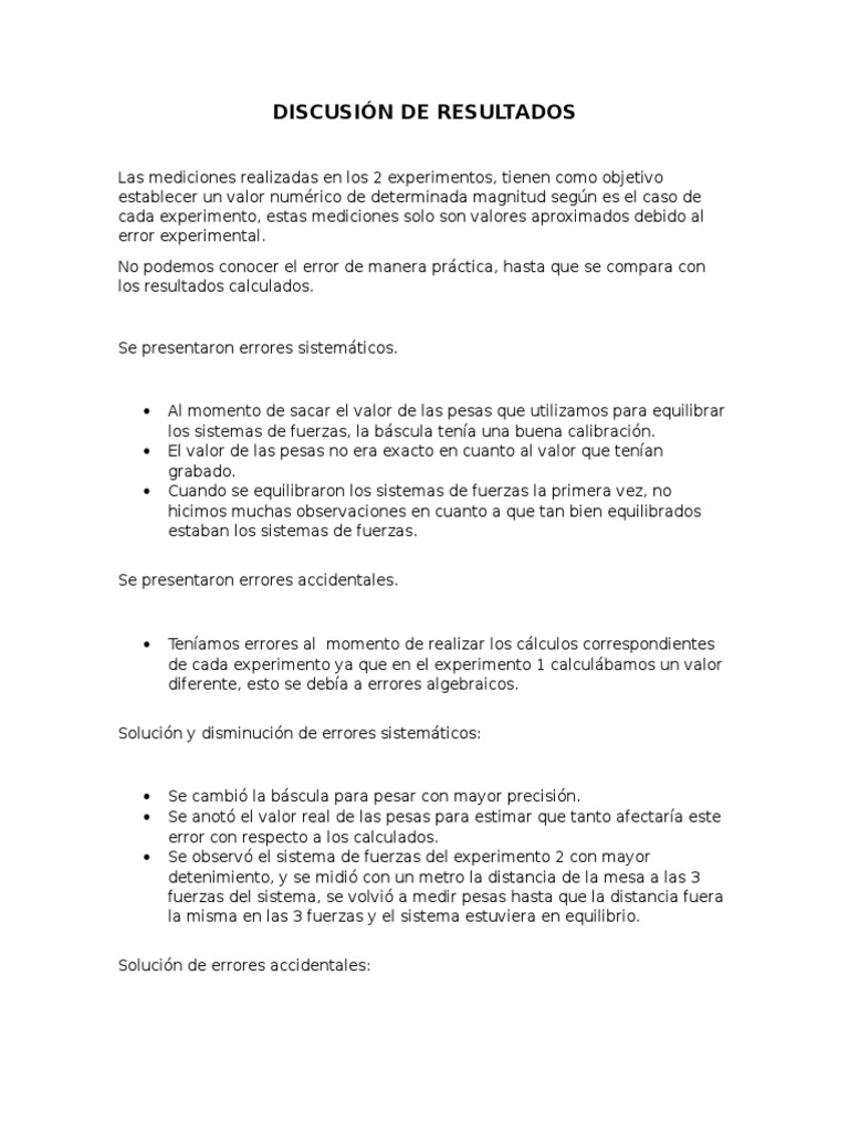 Discusión de Resultados | PDF | Medición | Ciencias fisicas