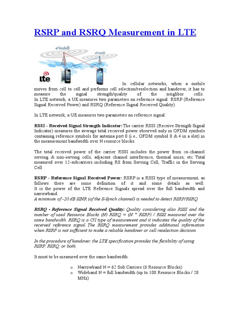 RSRP and RSRQ Measurement in LTE | PDF | Bandwidth (Signal Processing) | Orthogonal Frequency ...