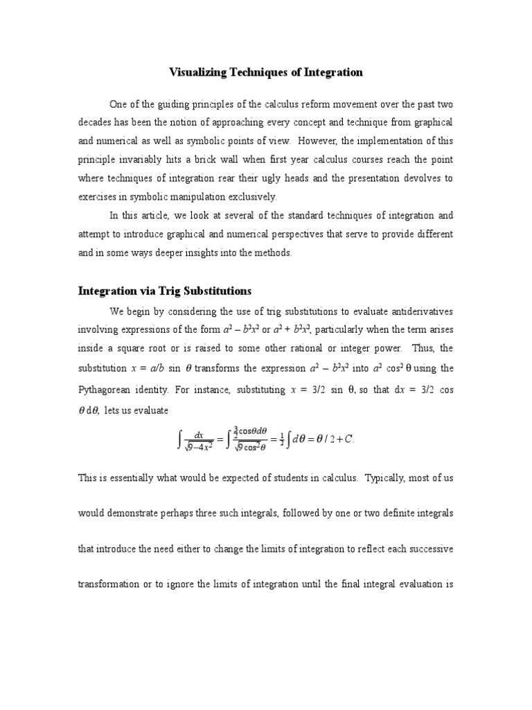 Visualizing Techniques of Integration | PDF | Integral | Trigonometric Functions