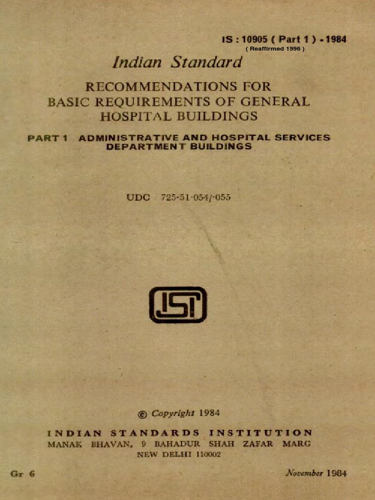 Indian Standard For Hospital Building Part-1 | PDF | Hospital | Laundry