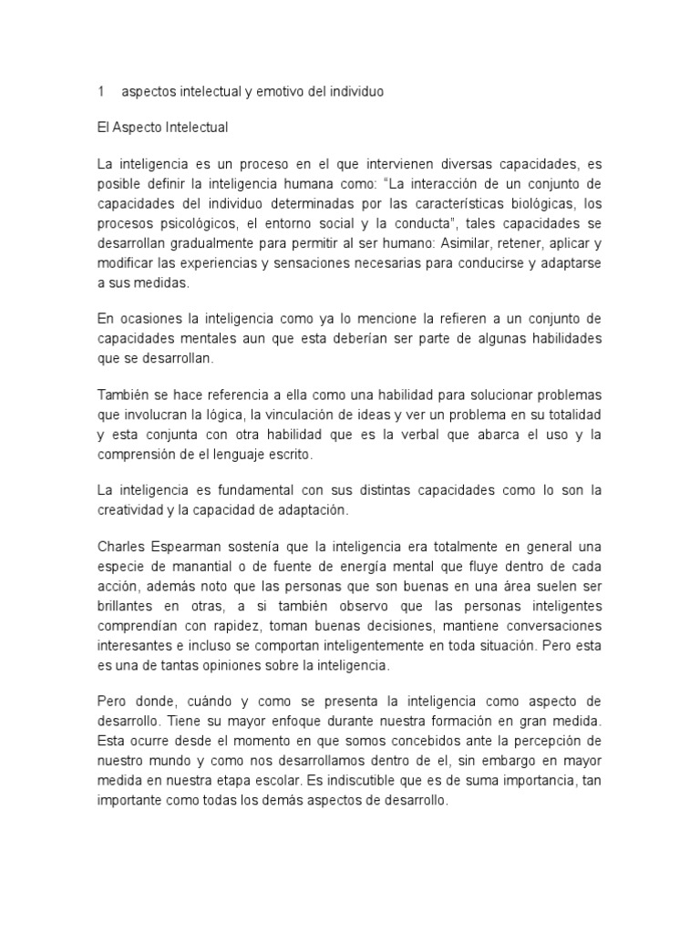 Aspectos Intelectual y Emotivo Del Individuo | PDF | Las emociones ...