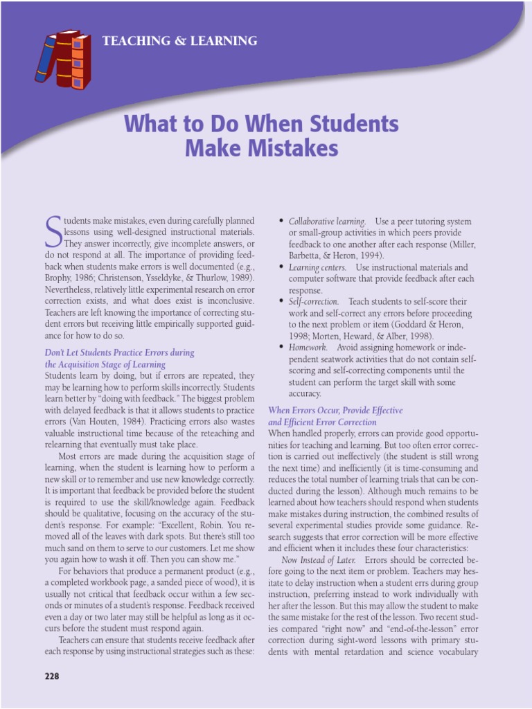 What To Do When Students Make Mistakes: Teaching & Learning | PDF ...