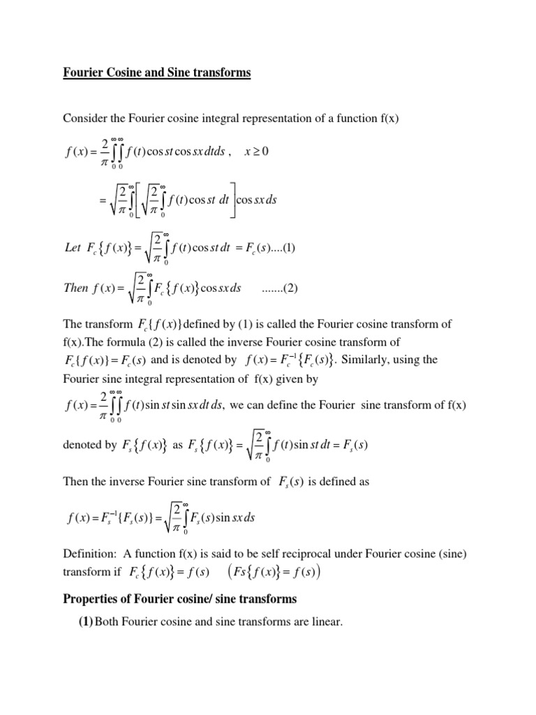 Fourier Sine and Cosine Transform | PDF | Trigonometric Functions | Sine