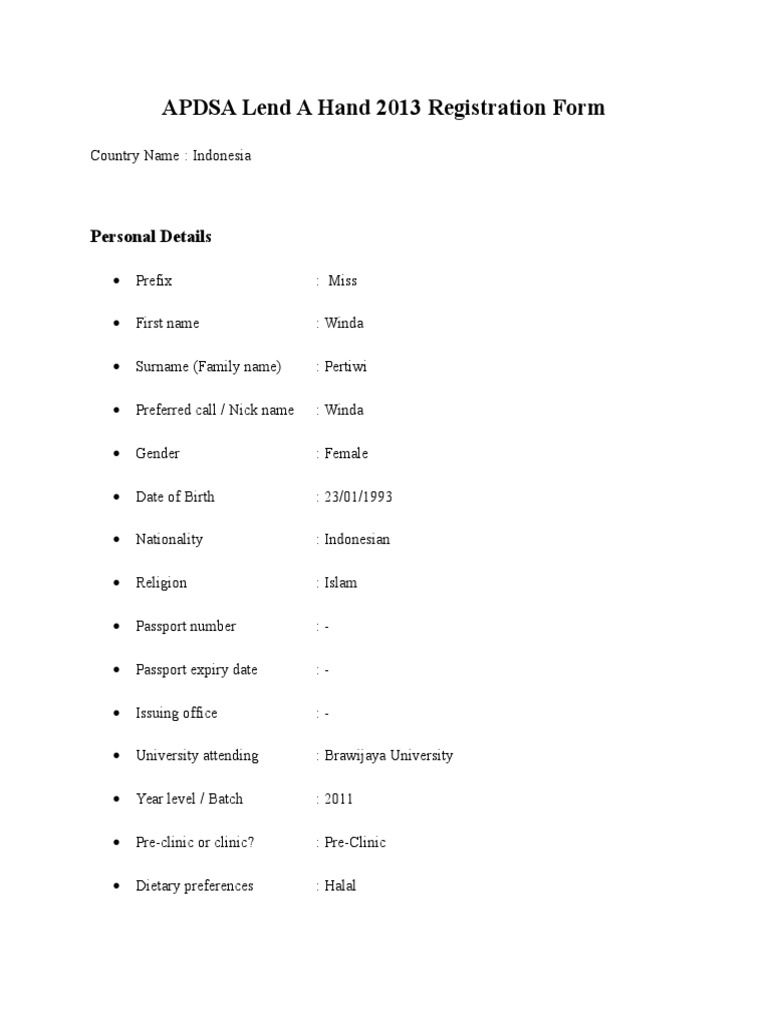 Apdsa Lend A Hand 2013 Registration Form | PDF | Indonesian Rupiah ...
