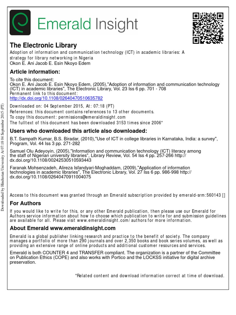 The Electronic Library: Article Information | PDF | Libraries ...