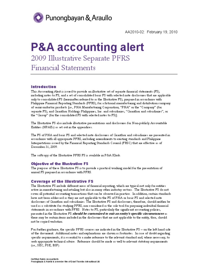 2009 Illustrative Separated PFRS FS | PDF | Financial Audit | Financial ...