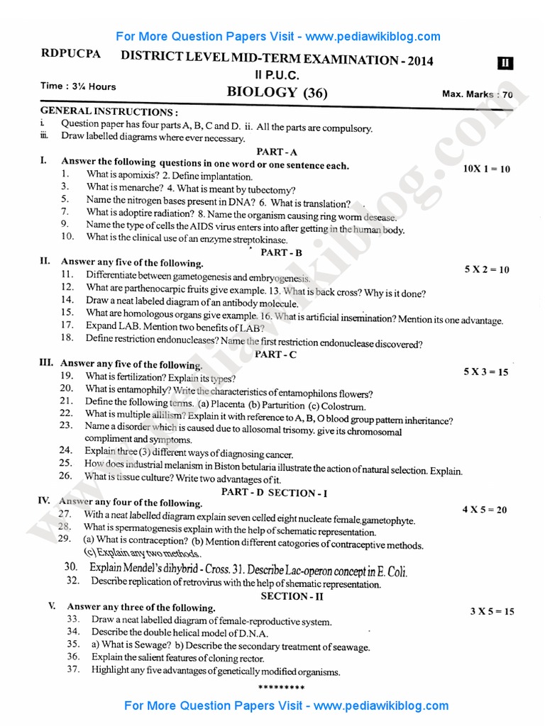 2nd PU Biology 2014 PDF | PDF | Life Sciences | Genetics
