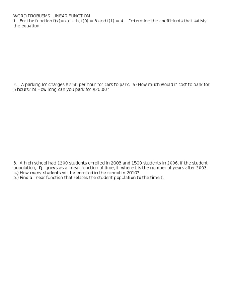 Linear Function Word Problems | PDF | Teaching Methods & Materials