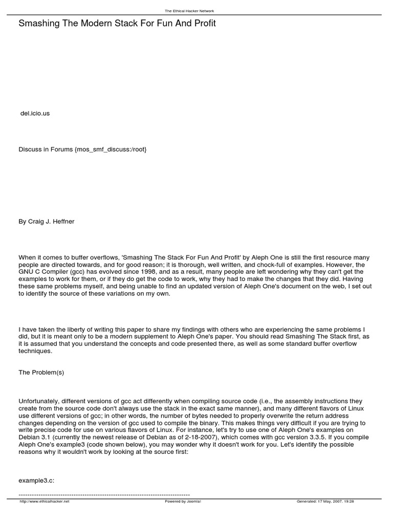 Modern Stack Smashing Pdf Computer Data Software Development