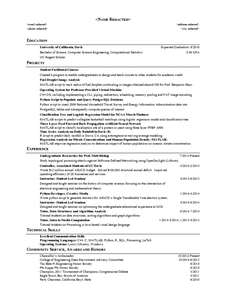 Redacted Resume Pdf Python Programming Language Matlab 4987