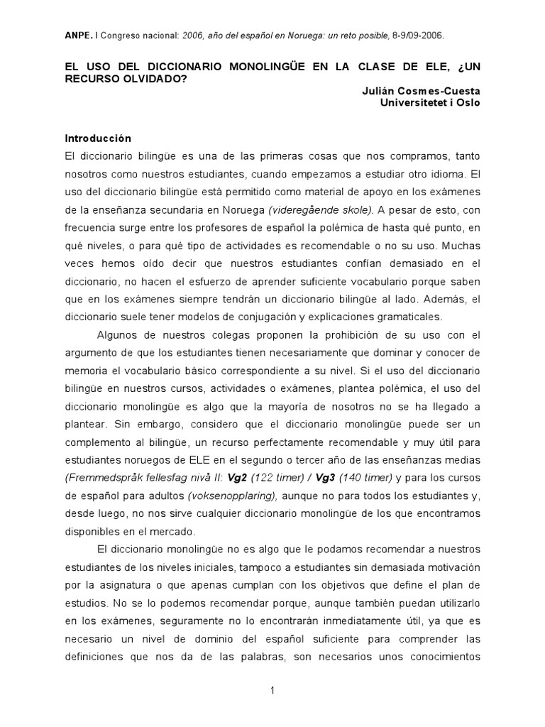 Actividad Texto. Diccionario Monolingüe | PDF | Diccionario ...