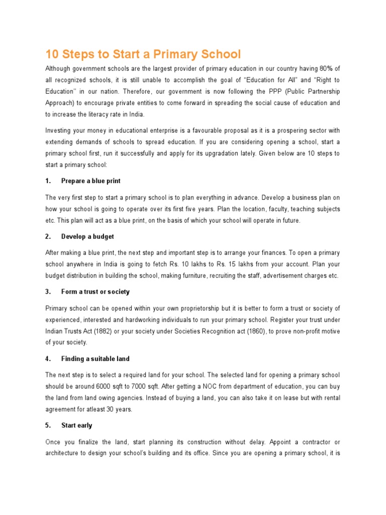 10 Steps To Start A Primary School | PDF | Boarding School | Franchising
