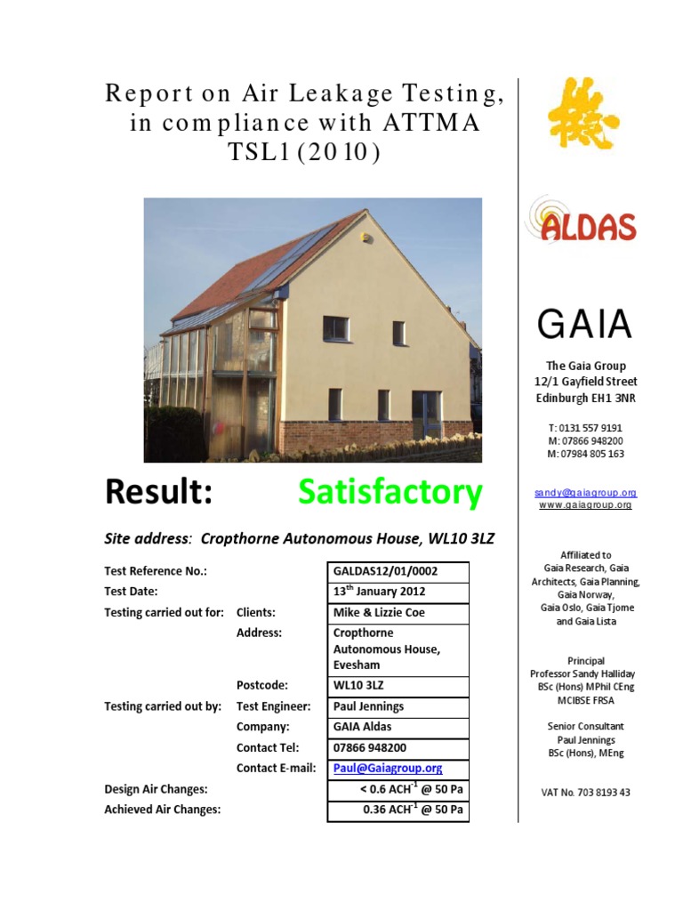 Satisfactory: Report On Air Leakage Testing, in Compliance With ATTMA ...