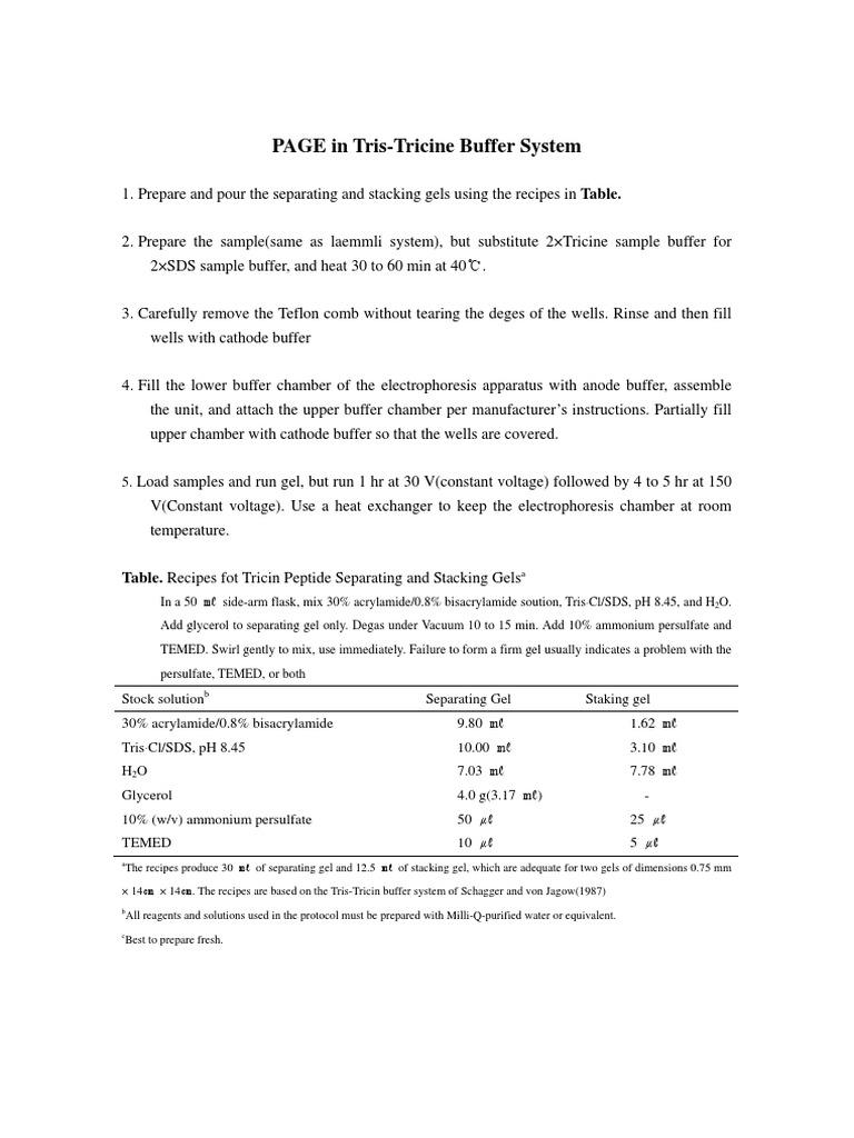 Tris-Tricine Gel Electrophoresis Guide | PDF | Gel Electrophoresis ...