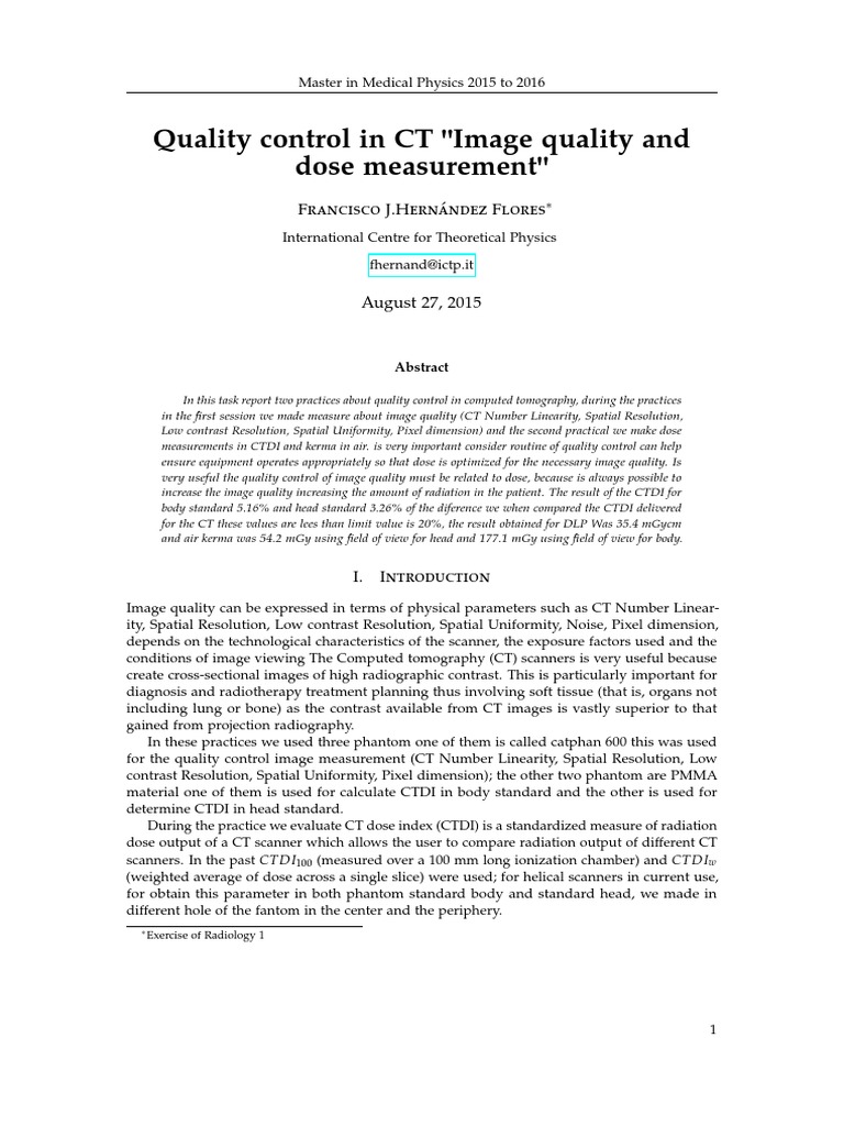 CT Quality Control: Image & Dose Analysis | PDF | Ct Scan | Optical ...