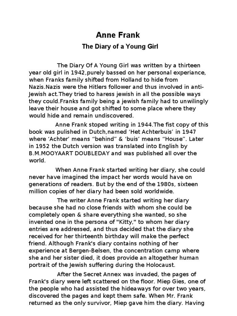Anne Frank The Diary of A Young Girl (Book Review) | PDF | Anne Frank ...