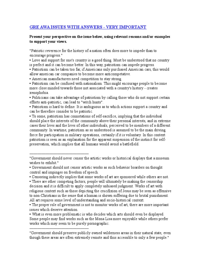 GRE Awa Issues With Answers | PDF | Leadership | Free Will