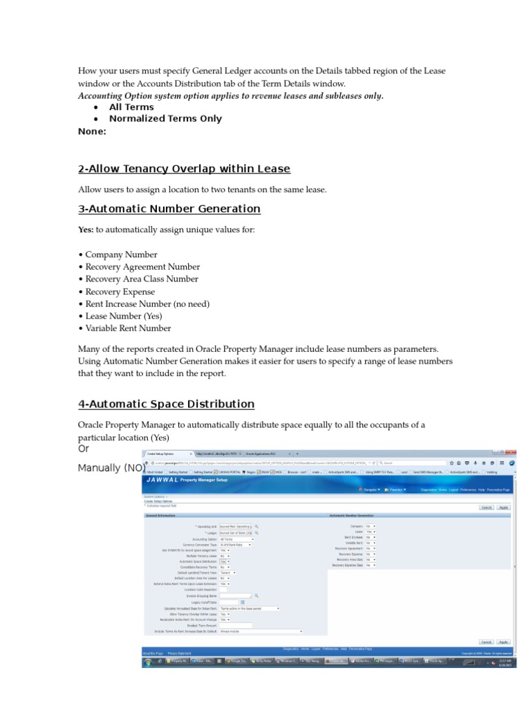 Oracle Property Manager System Options | PDF | Lease | Leasehold Estate