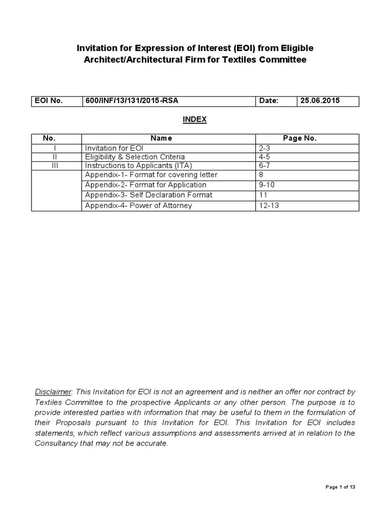 Invitation For Expression of Interest (EOI) From Eligible Architect ...