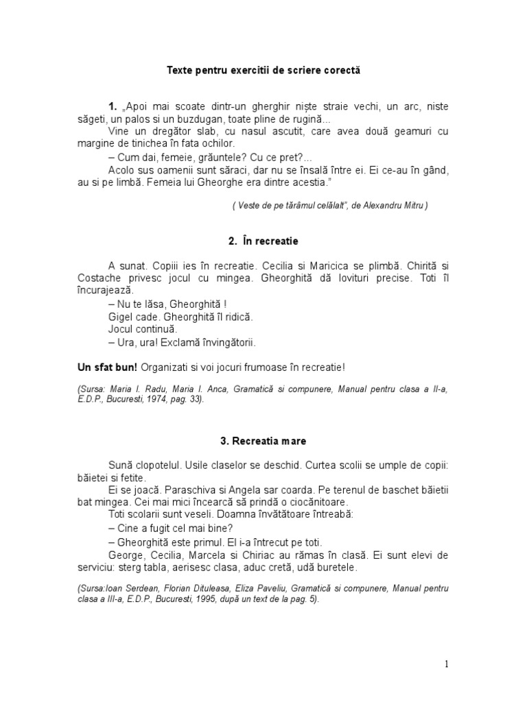 Texte Pentru Exercitii de Scriere Corectă | PDF
