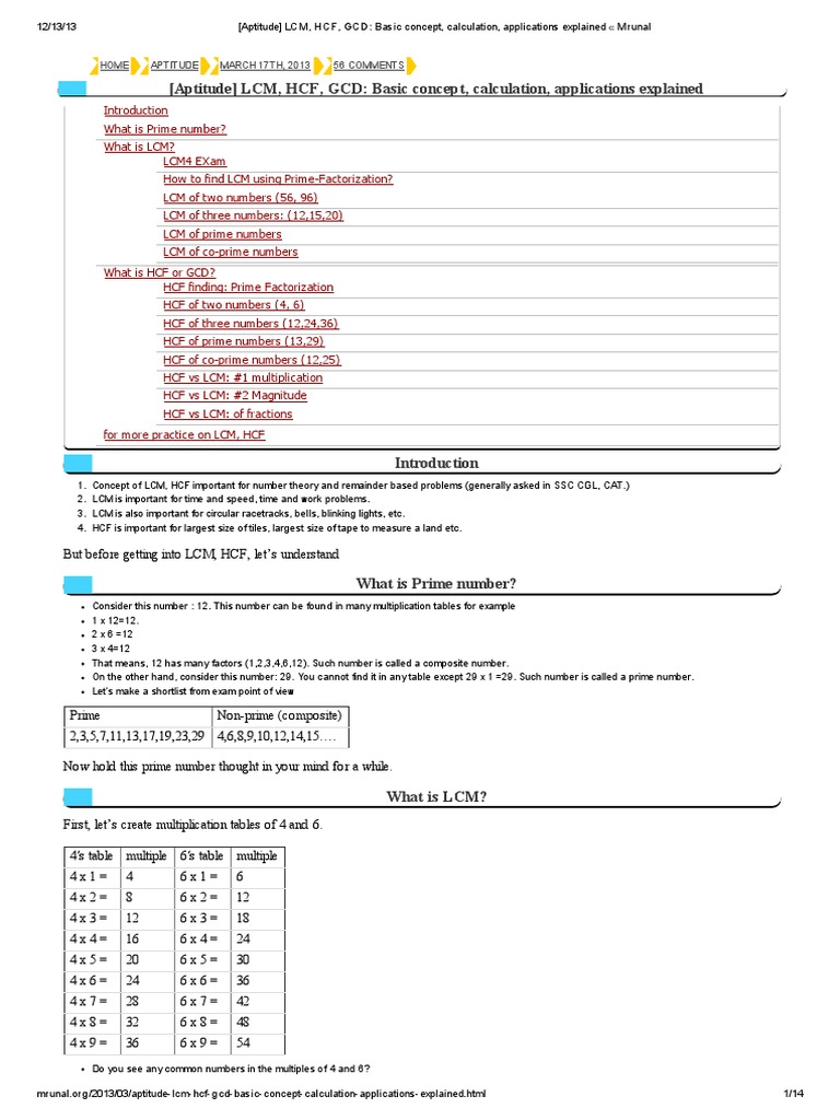 (Aptitude) LCM, HCF, GCD - Basic Concept, Calculation, Applications Explained Mrunal | PDF ...