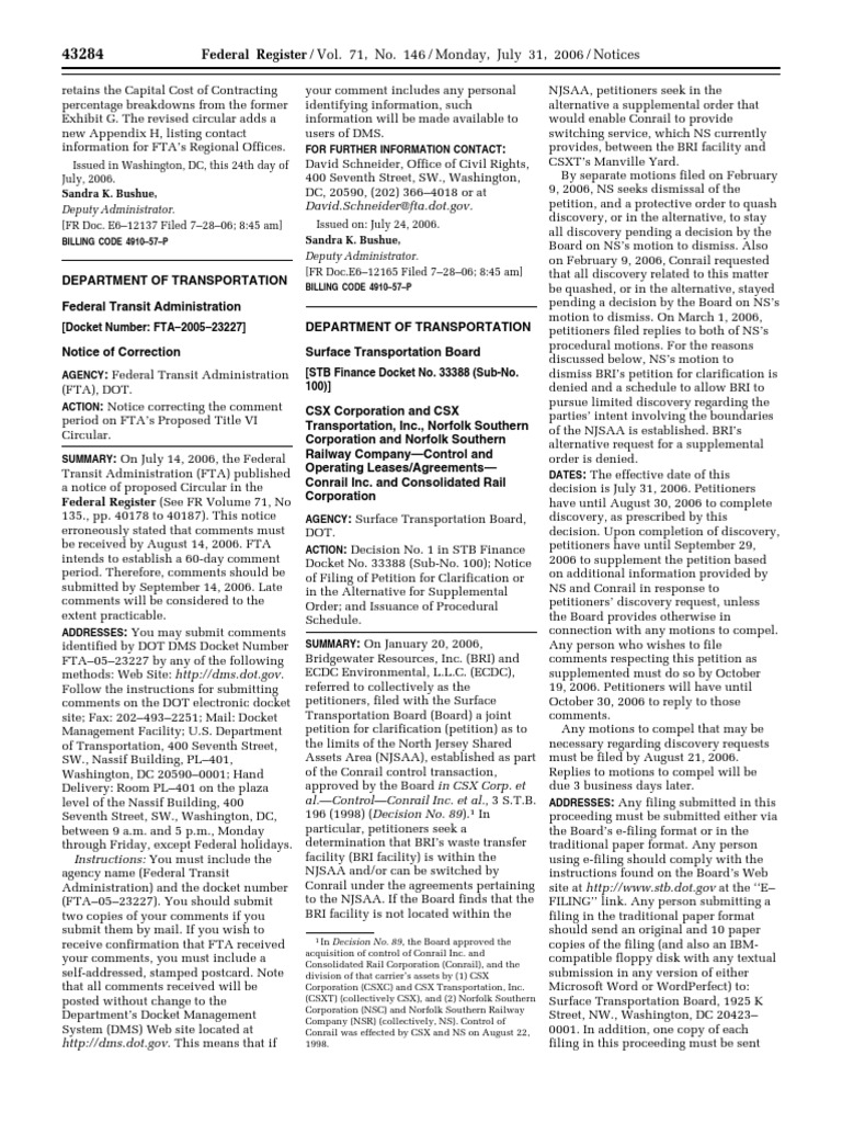 Notice: Reports and Guidance Documents Availability, Etc.: Urban Mass ...