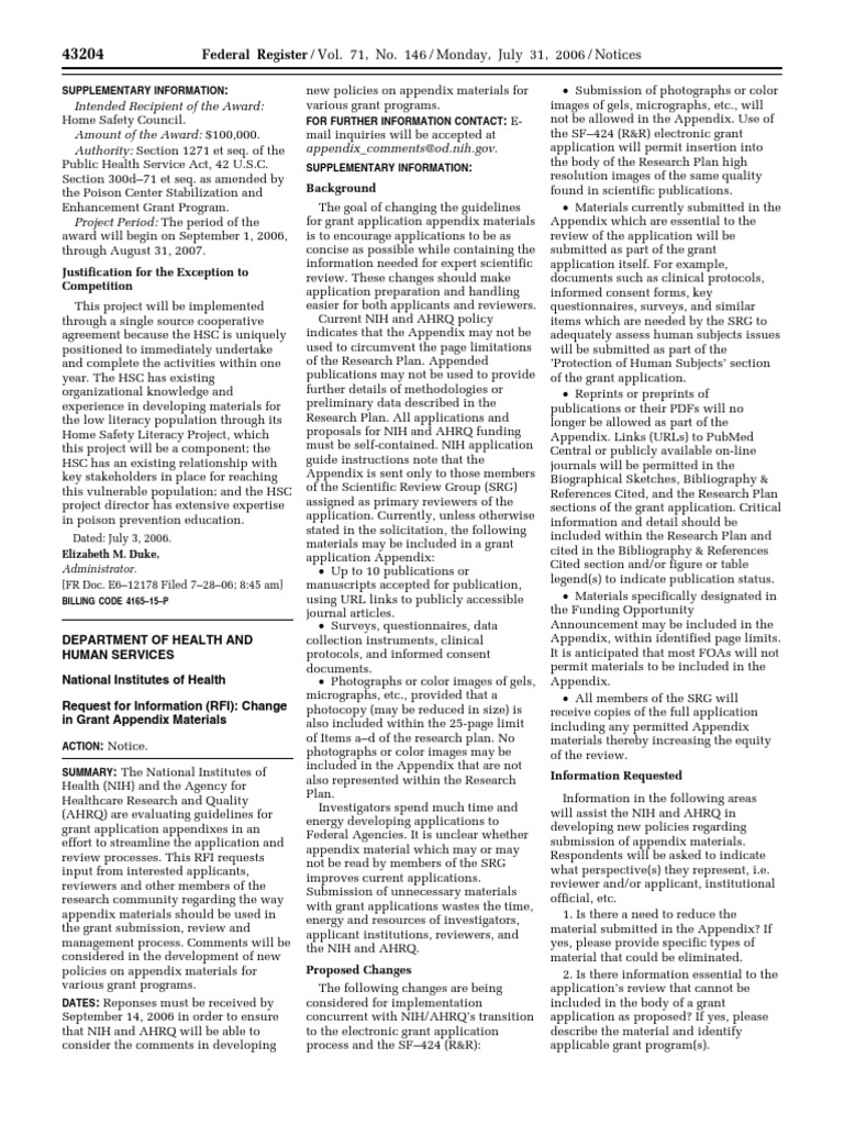 Notice: Reports and Guidance Documents Availability, Etc.: Grant ...