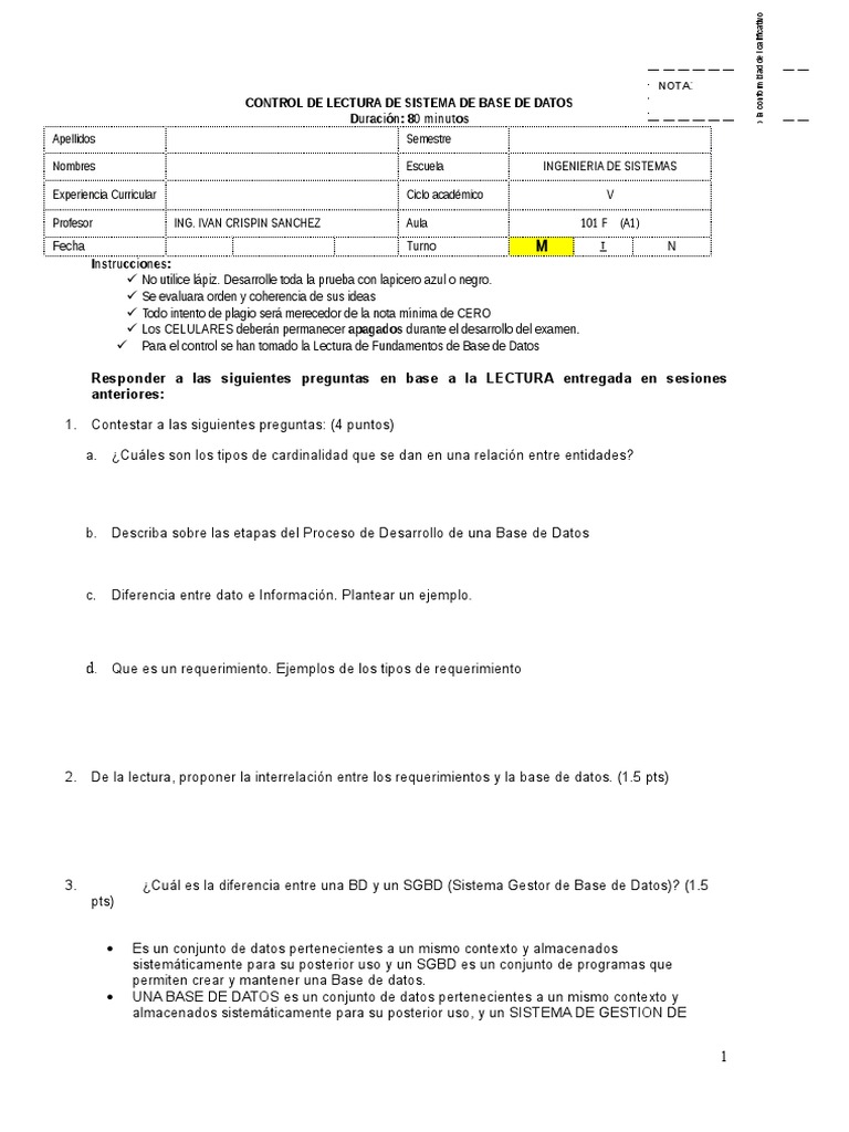 Problemas Base de Datos, Entidad Relacion, y Conceptos | PDF | Base de datos relacional | Bases ...