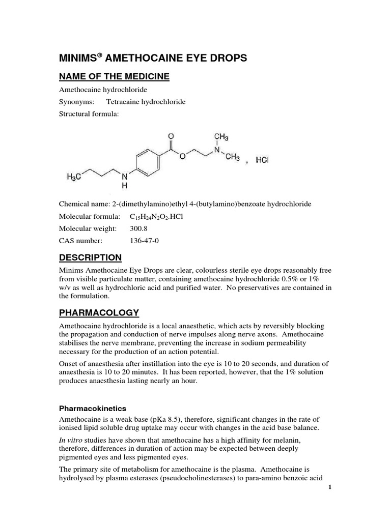 Amethocaine Hydrochloride Eye Drops Minims-Pi PDF | PDF | Cornea ...