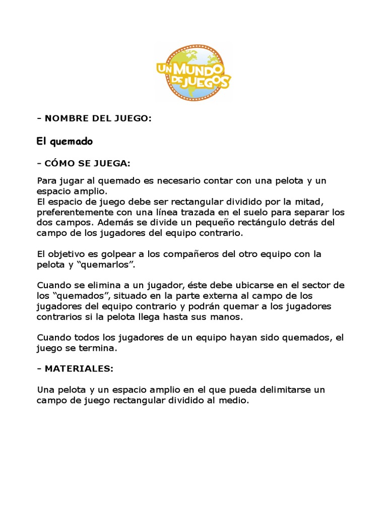 Reglas del juego El Quemado | PDF | Deportes y actividades al aire ...