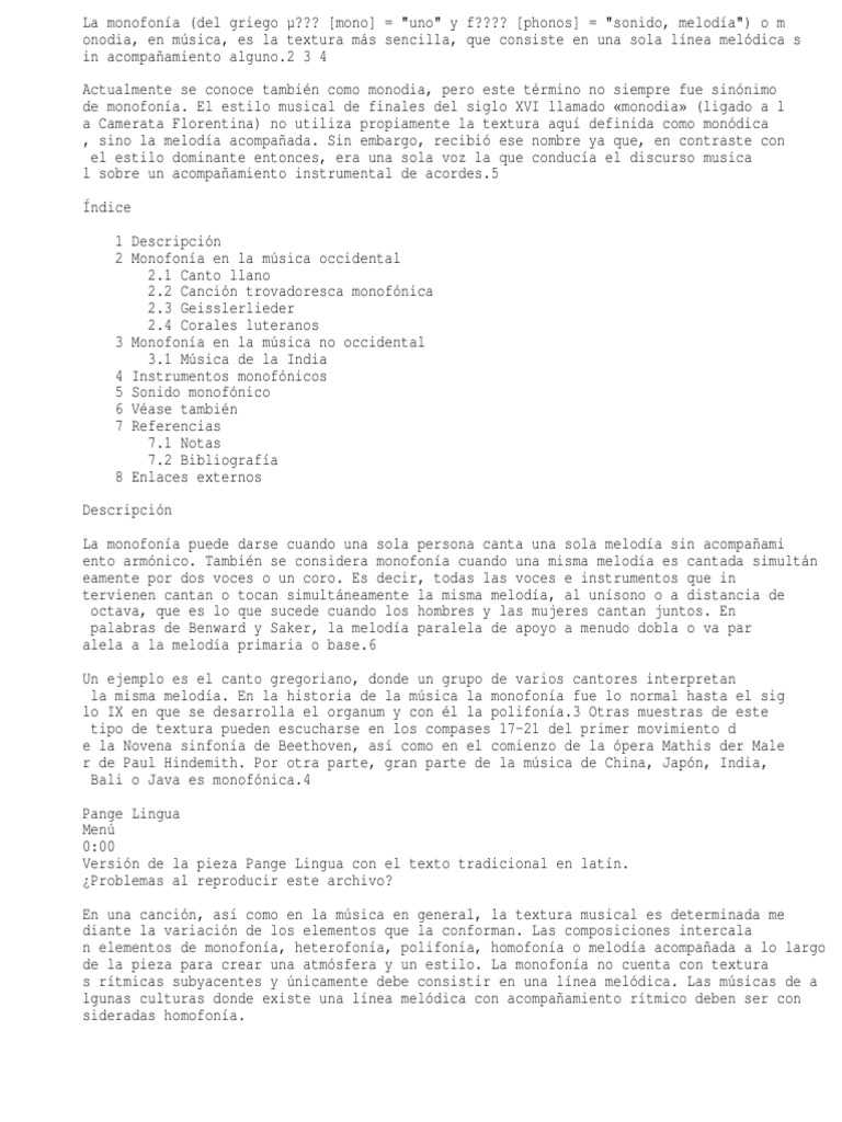 Definición y ejemplos de monofonía | PDF | Musicología | Las artes ...