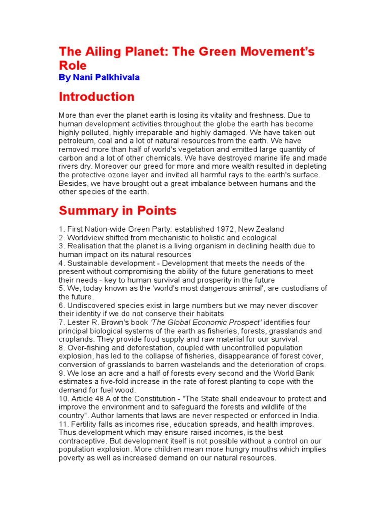 The Ailing Planet | PDF | Sustainability | Sustainable Development