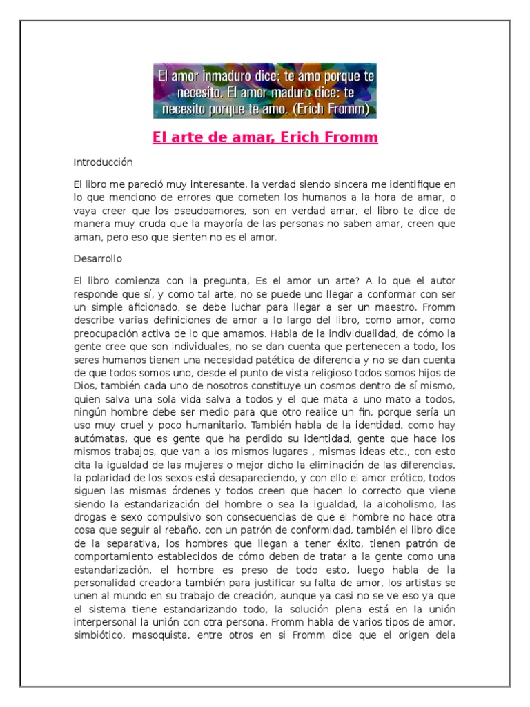 El Arte de Amar | PDF | Erich Fromm | Amor