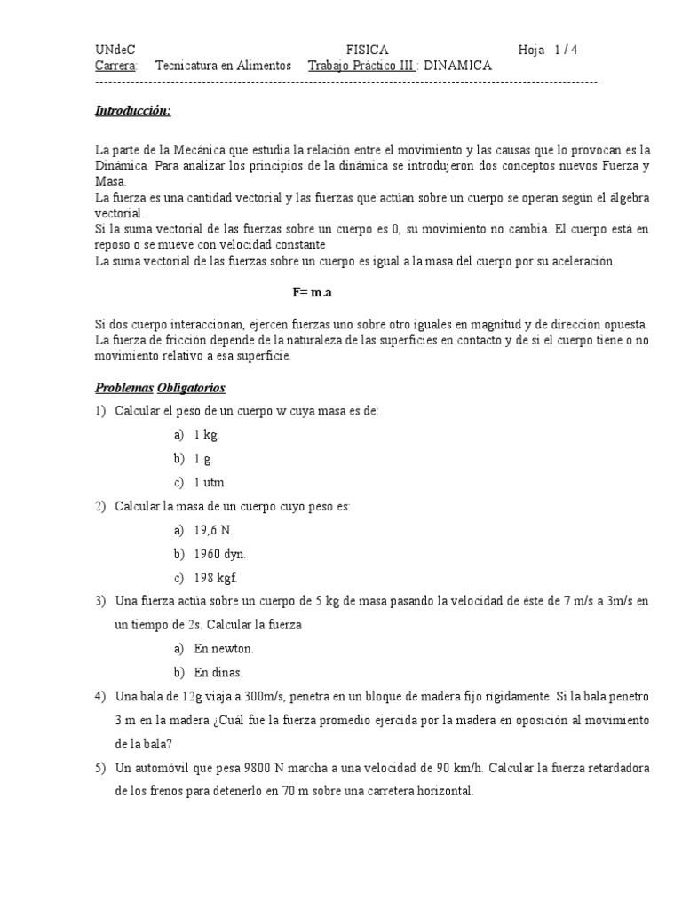 Física Tp3 Dinámica 24-08-13 | PDF | Movimiento (física) | Fuerza