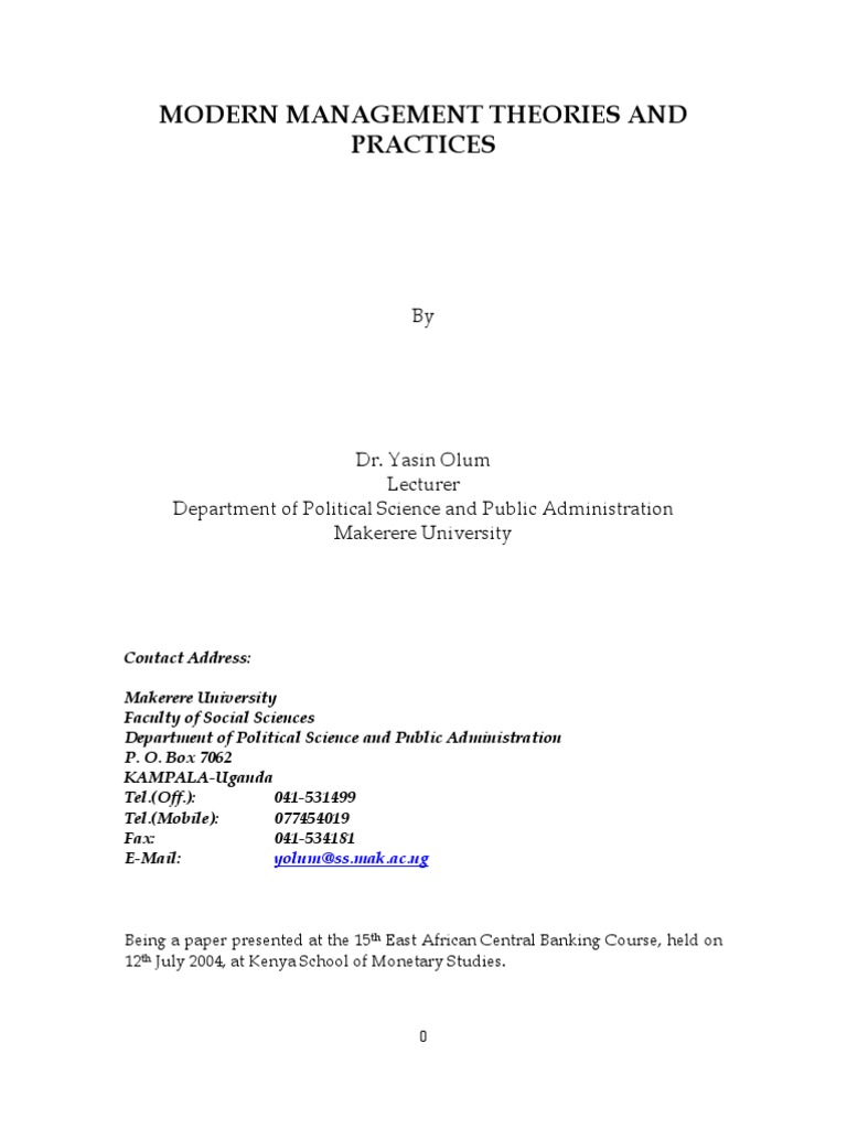 Modern Management Theories Overview | PDF | Goal | Leadership