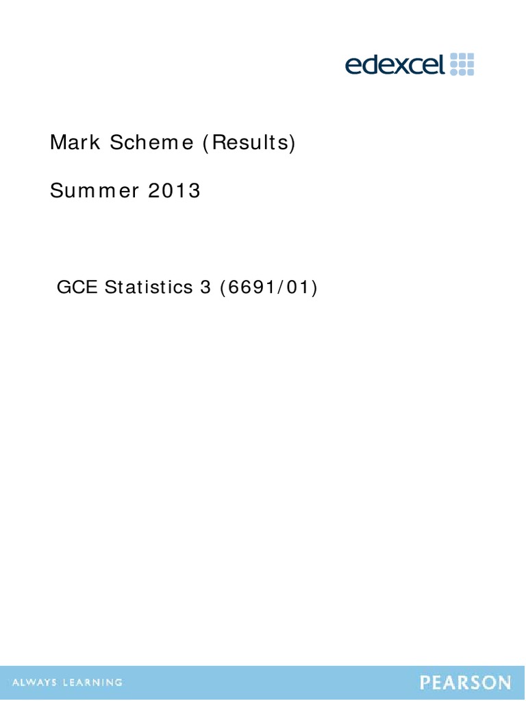 June 2013 MS - S3 Edexcel PDF | PDF | Sampling (Statistics) | Variance